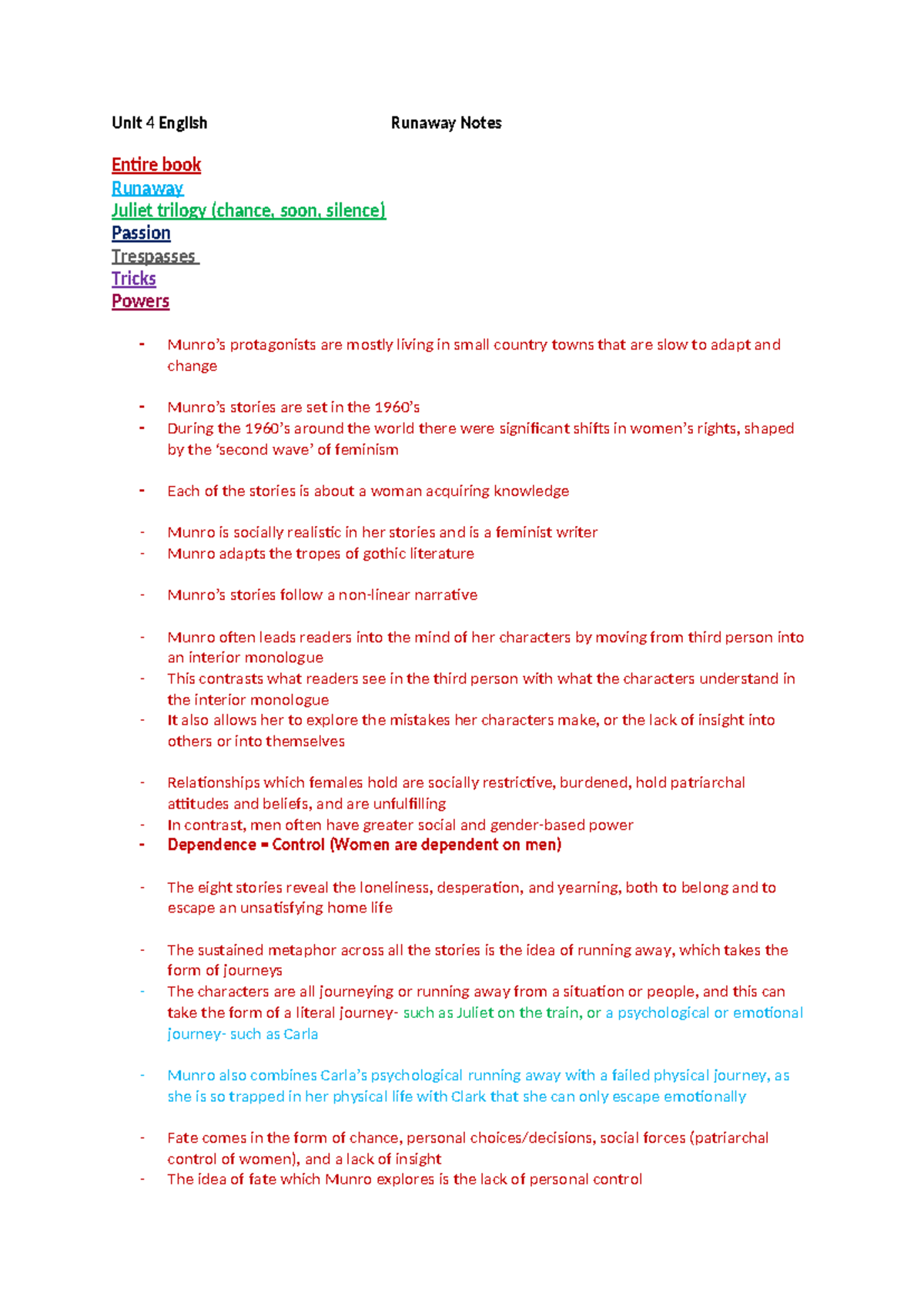 Runaway Notes - Unit 4 English Runaway Notes Entire book Runaway Juliet ...