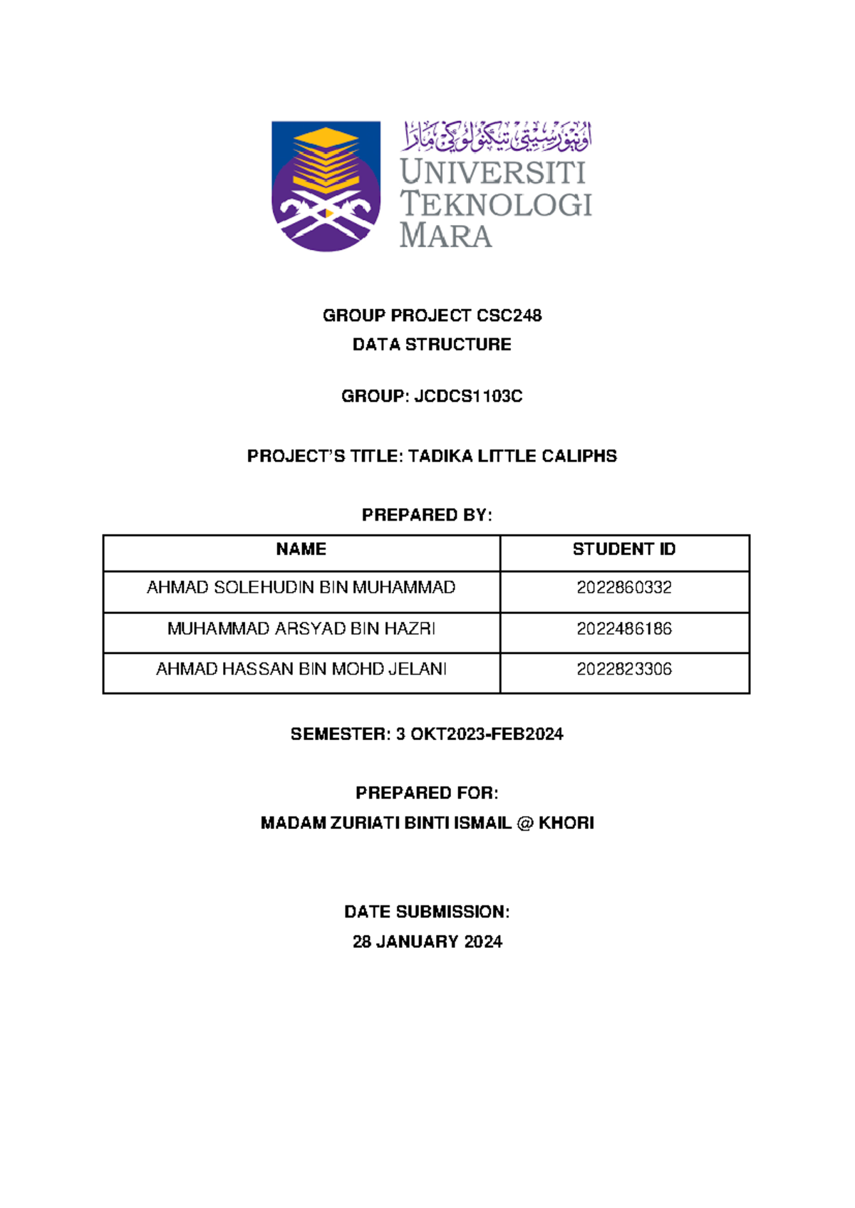 Report Group Project Tadika Little Caliph Group Project Csc Data Structure Group Jcdcs1103c