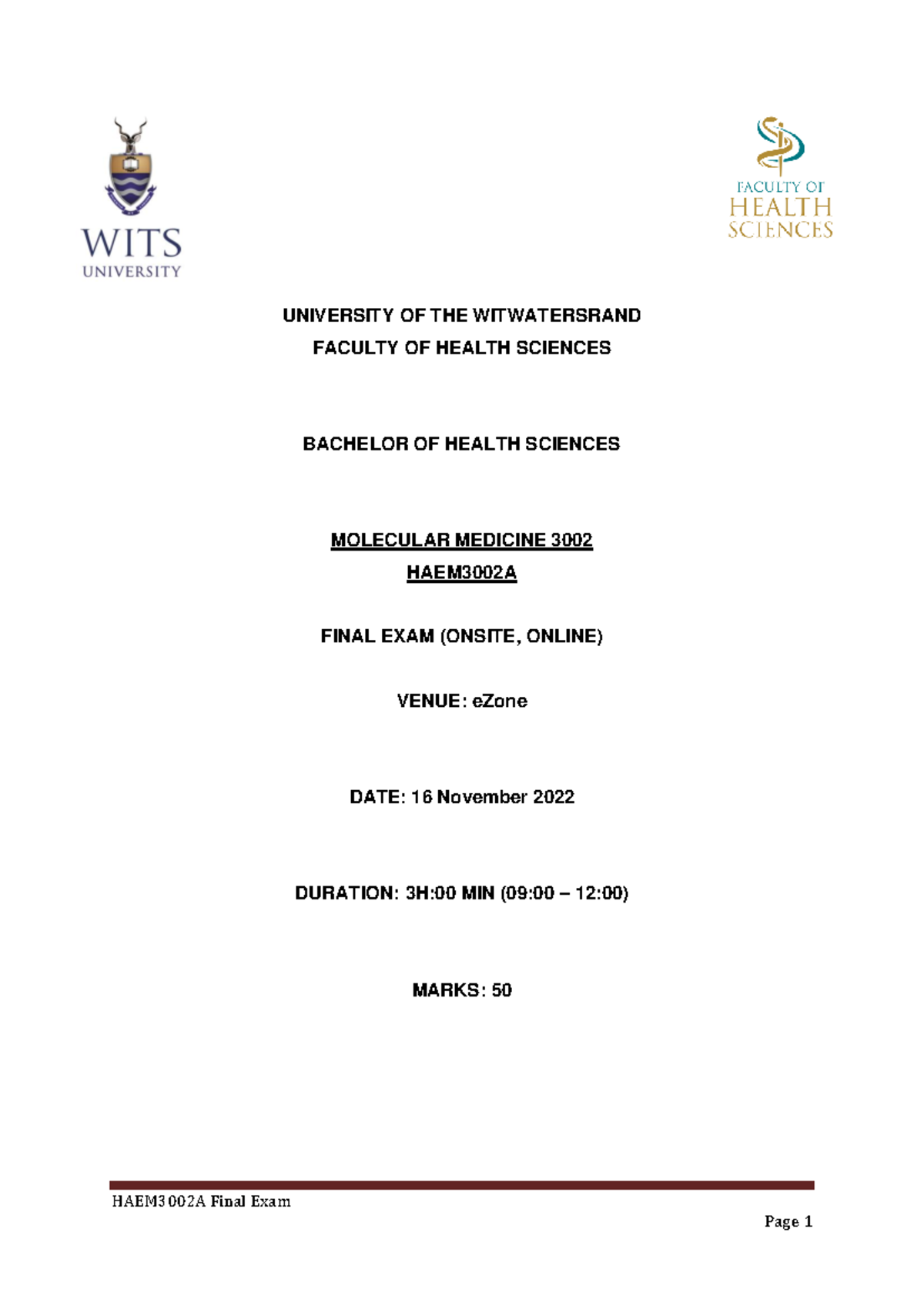 Mmiii - 2022 - Final exam - Questions only - HAEM3002A Final Exam ...
