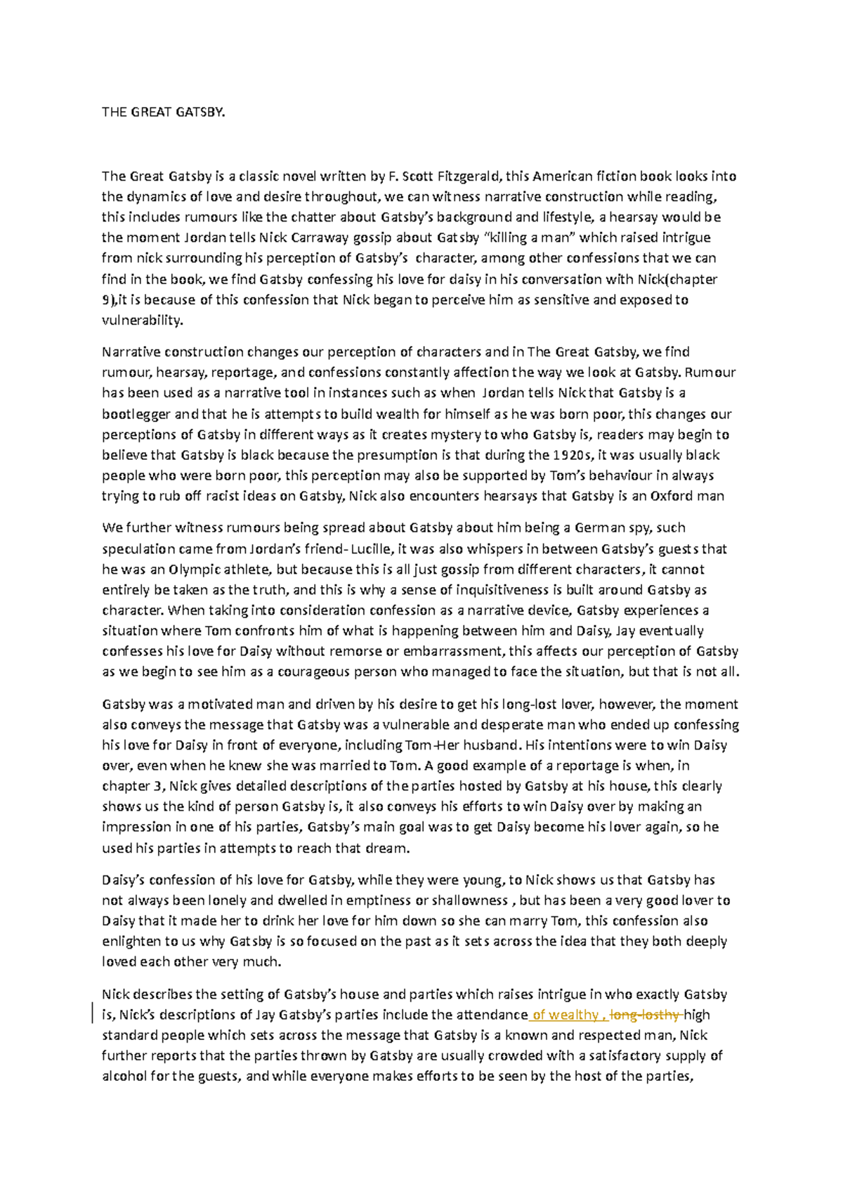 THE Great Gatsby Essay Draft - THE GREAT GATSBY. The Great Gatsby is a ...