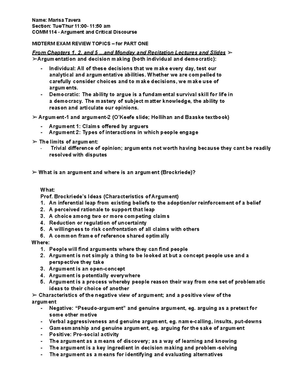 Study Guide Midterm Spring 2022 - Name: Marisa Tavera Section: Tue/Thur ...