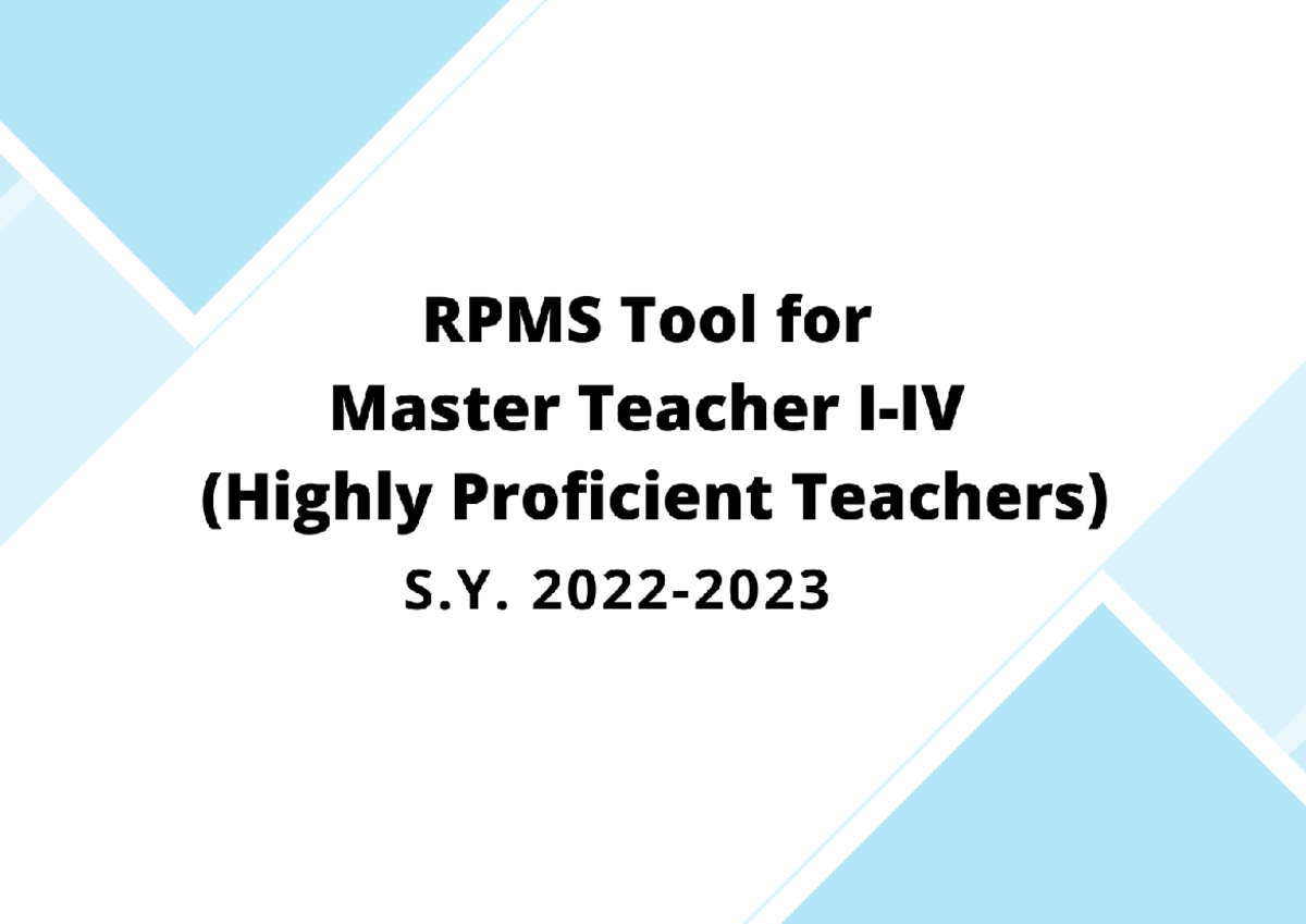Annex B1 RPMS Tool for Highly Proficient Teachers SY 2022 2023 - Page 1 ...