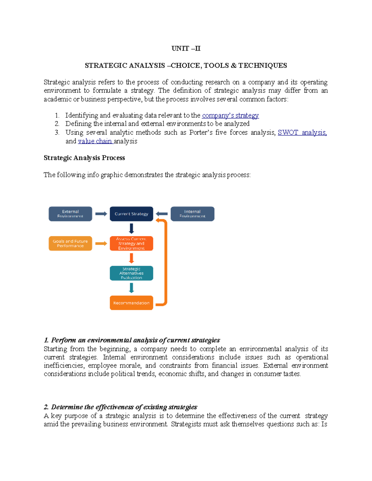 BUSS 420 Extra- Reading FOR Topic 2 - UNIT –II STRATEGIC ANALYSIS –CHOICE, TOOLS & TECHNIQUES ...
