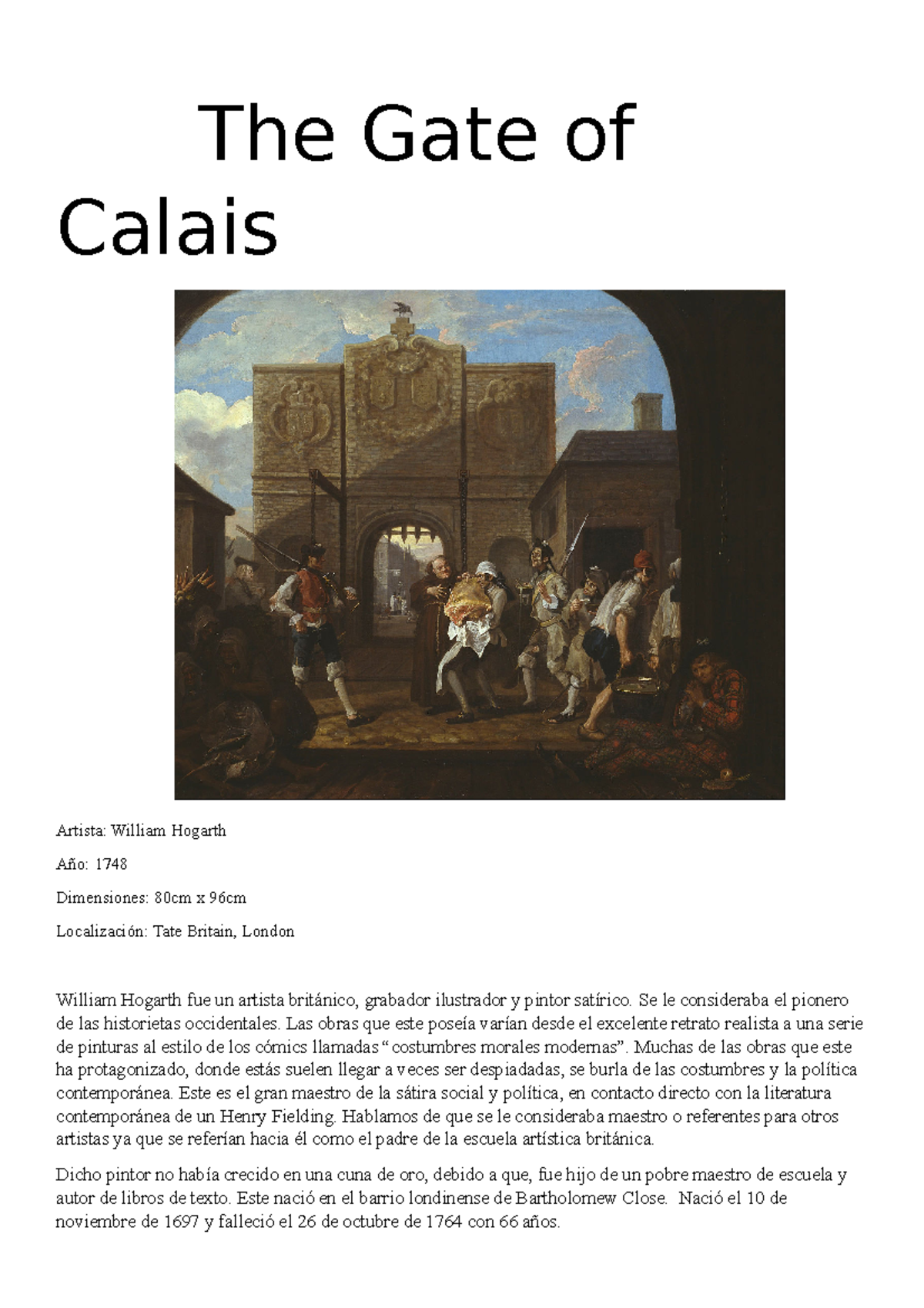 The Gate of Calais - Apuntes - The Gate of Calais Artista: William ...