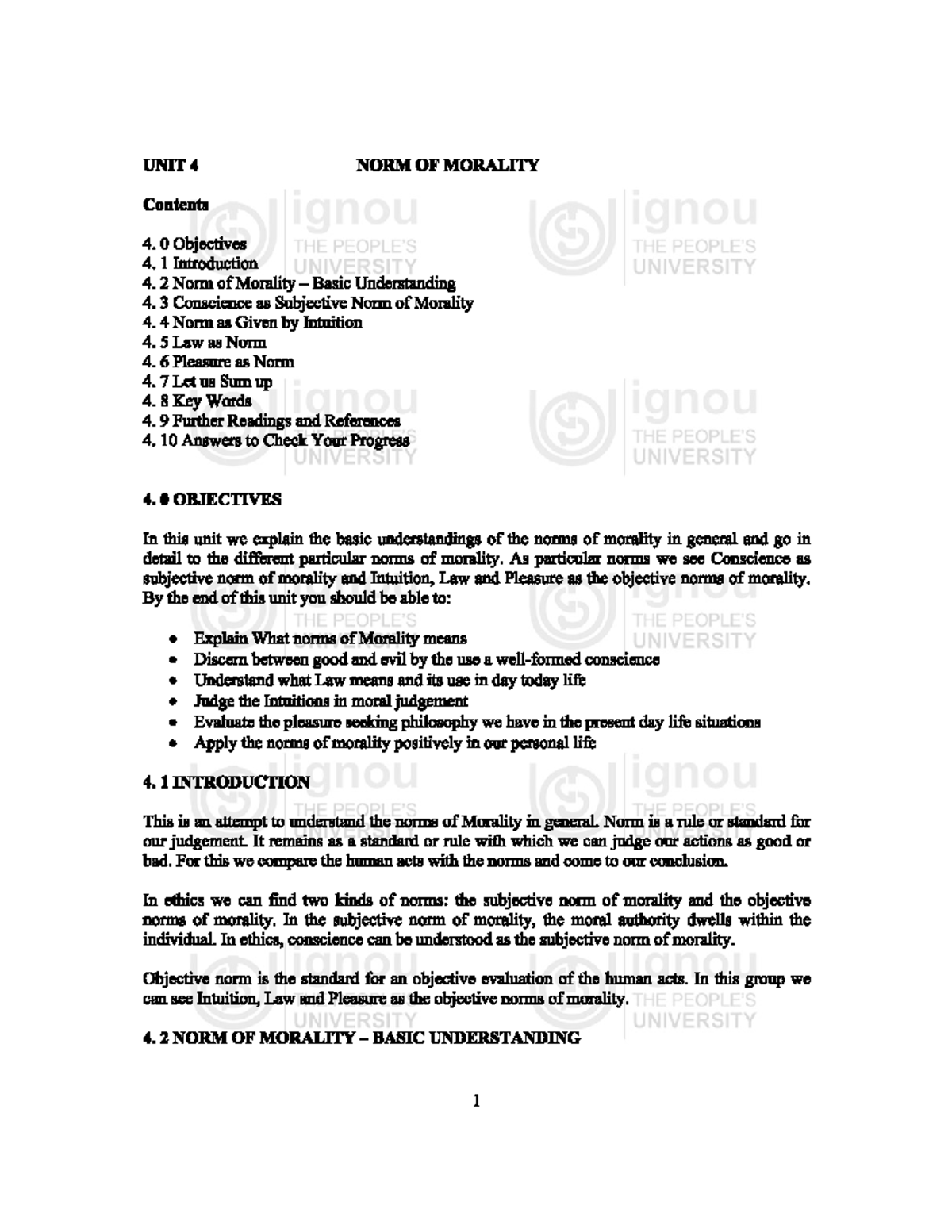 Standards of morality - UNIT 4 NORM OF MORALITY Contents 4. 0 ...