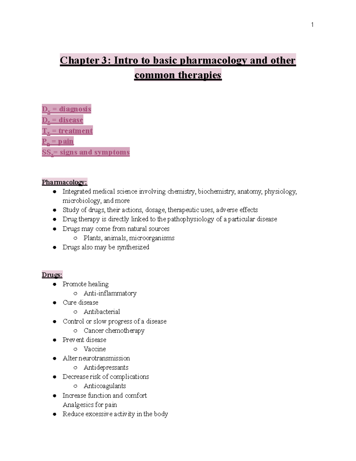 BMS 211 lecture notes- Test 2 - Chapter 3: Intro to basic pharmacology ...
