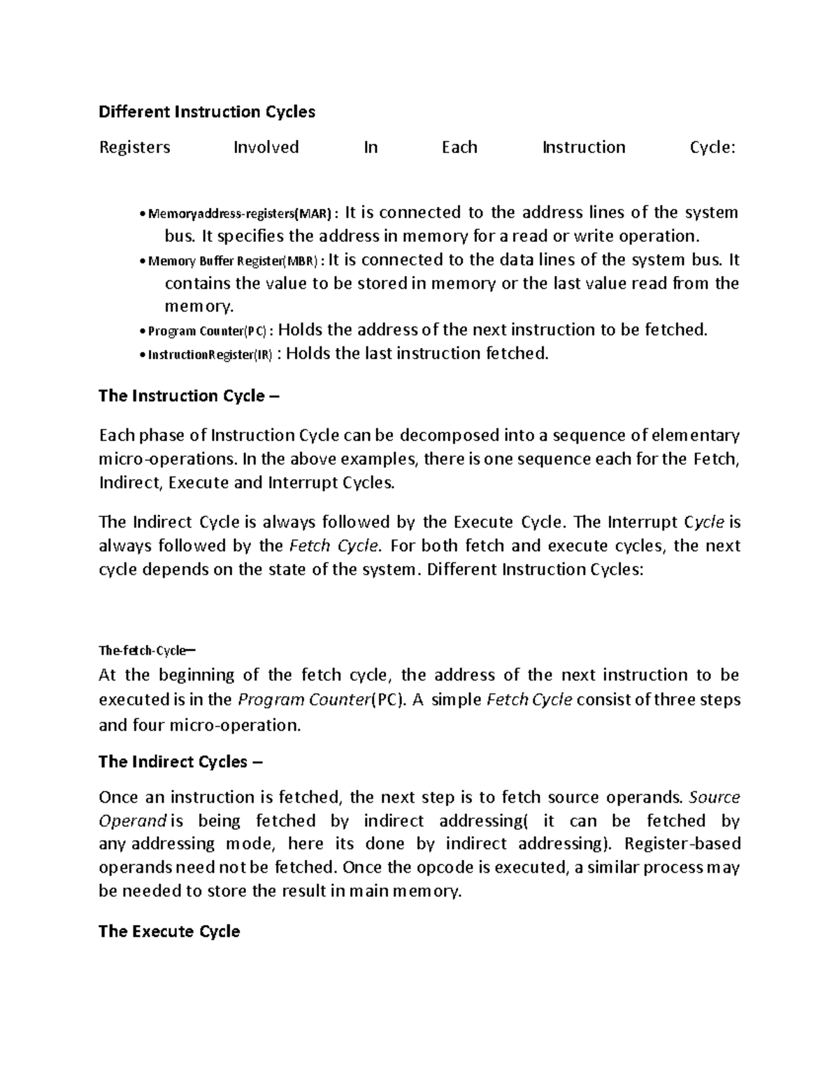Instruction cycle - Different Instruction Cycles Registers Involved In ...