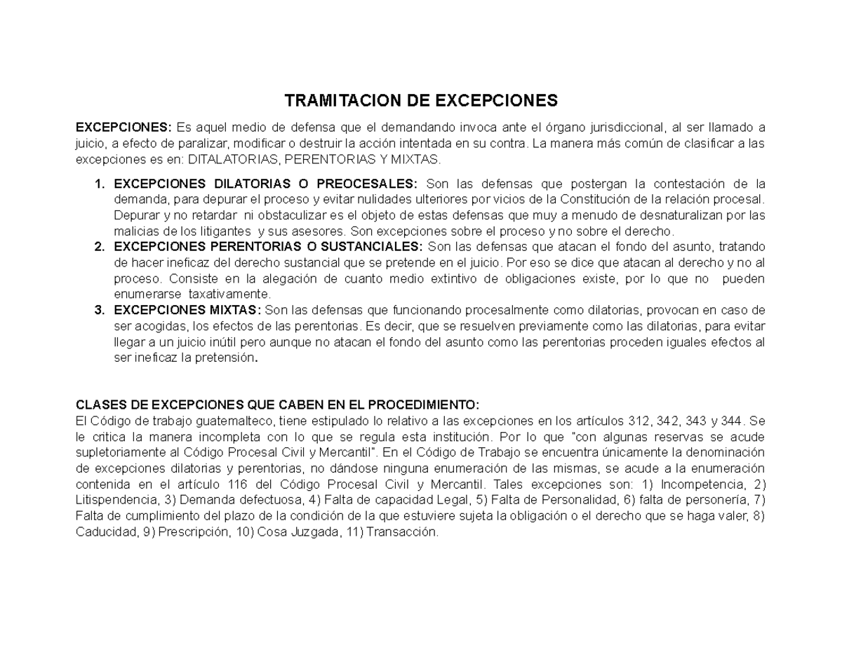 Tramitacion DE Excepciones - TRAMITACION DE EXCEPCIONES EXCEPCIONES: Es ...