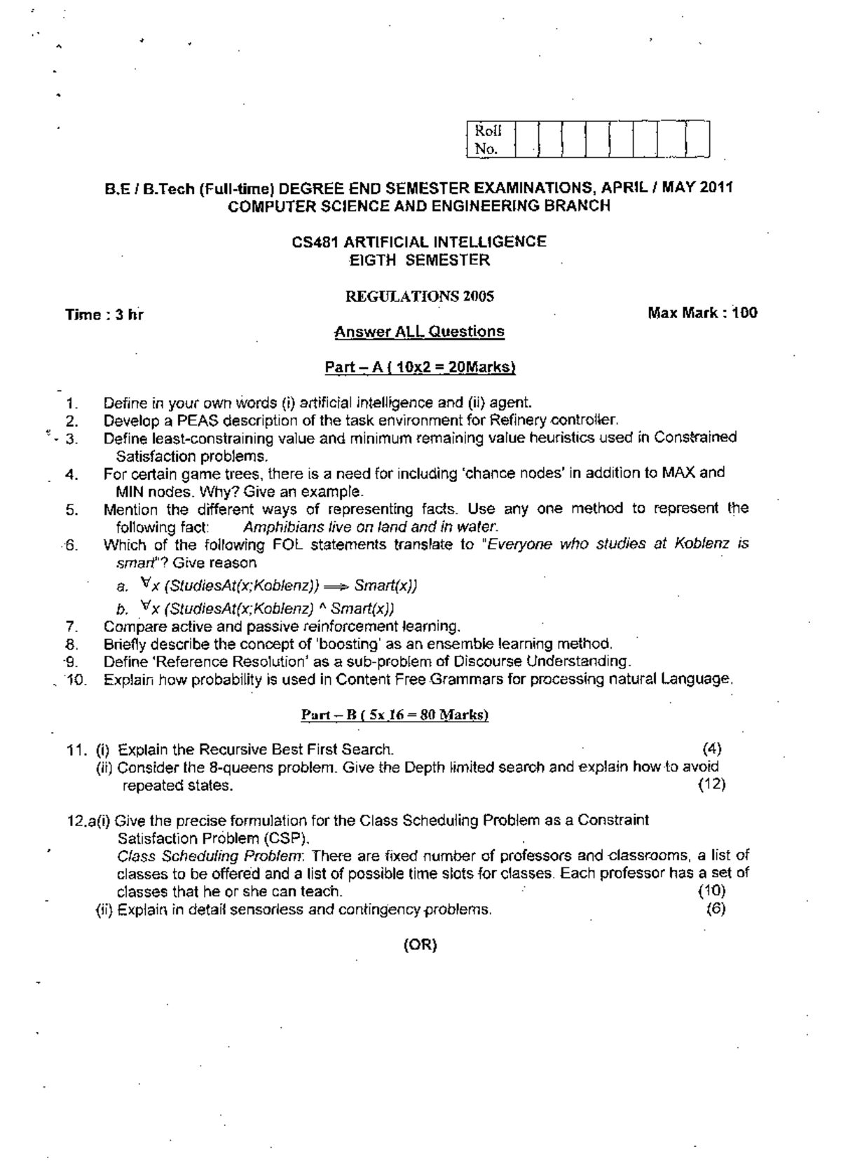 AI qn paper 4 - Artificial Intelligence - Studocu