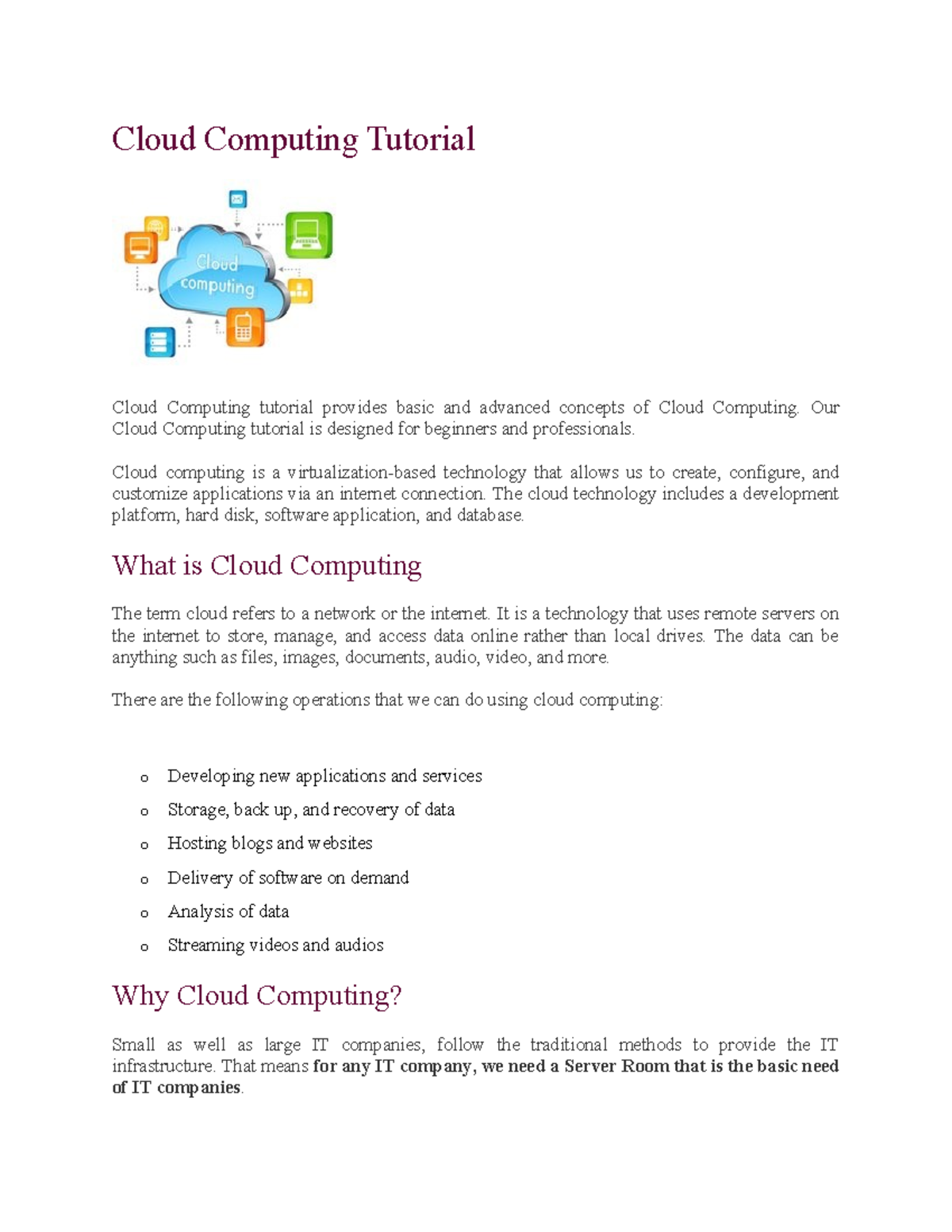 Cloud Computing Tutorial - Cloud Computing Tutorial Cloud Computing ...