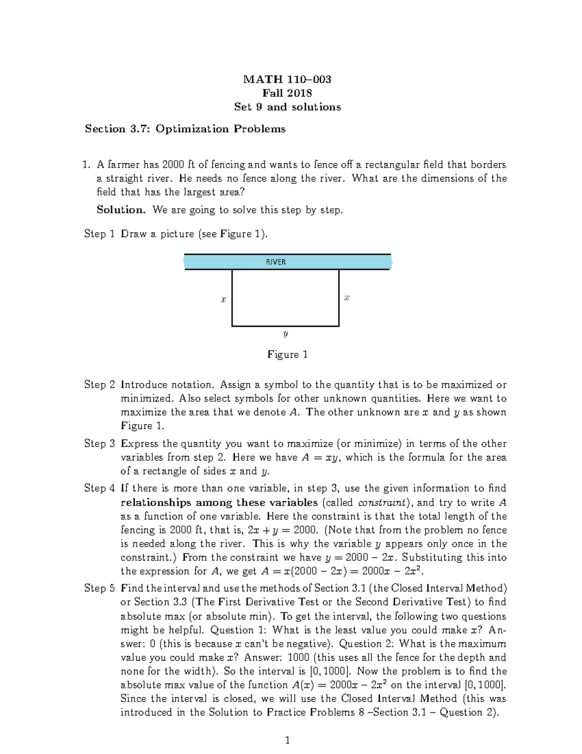 Set 9 and solutions - Practice problems for students by teacher - MATH ...