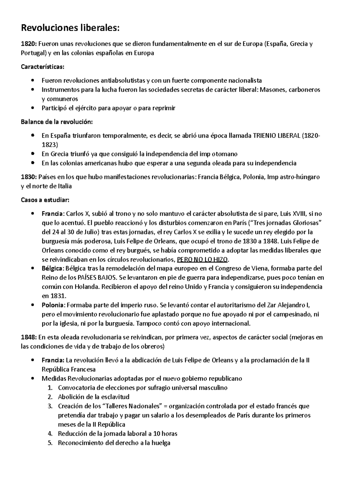Revoluciones liberales Resumen - Revoluciones liberales: 1820: Fueron ...