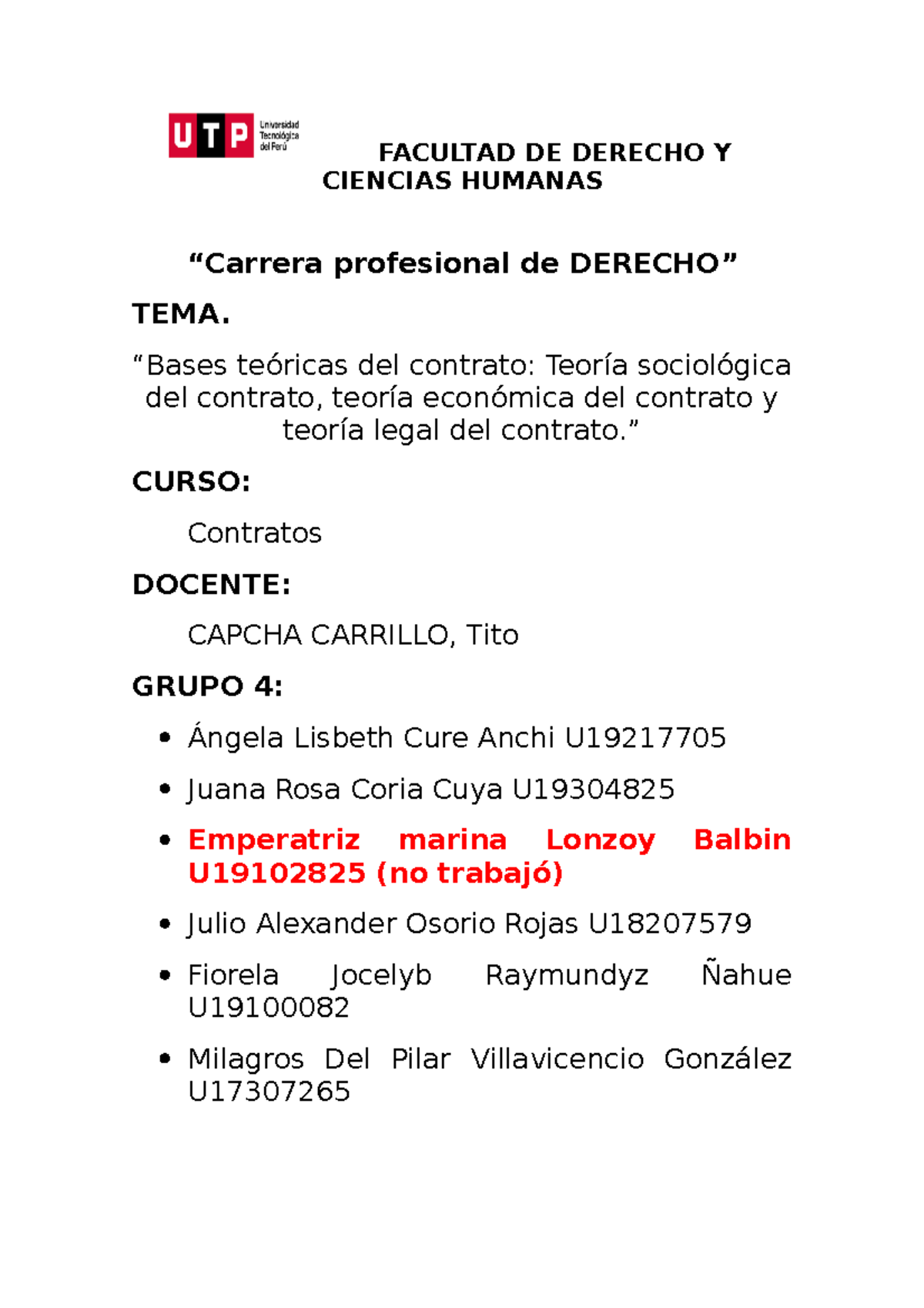 Contratos TA1 finalizado - FACULTAD DE DERECHO Y CIENCIAS HUMANAS “Carrera profesional de ...