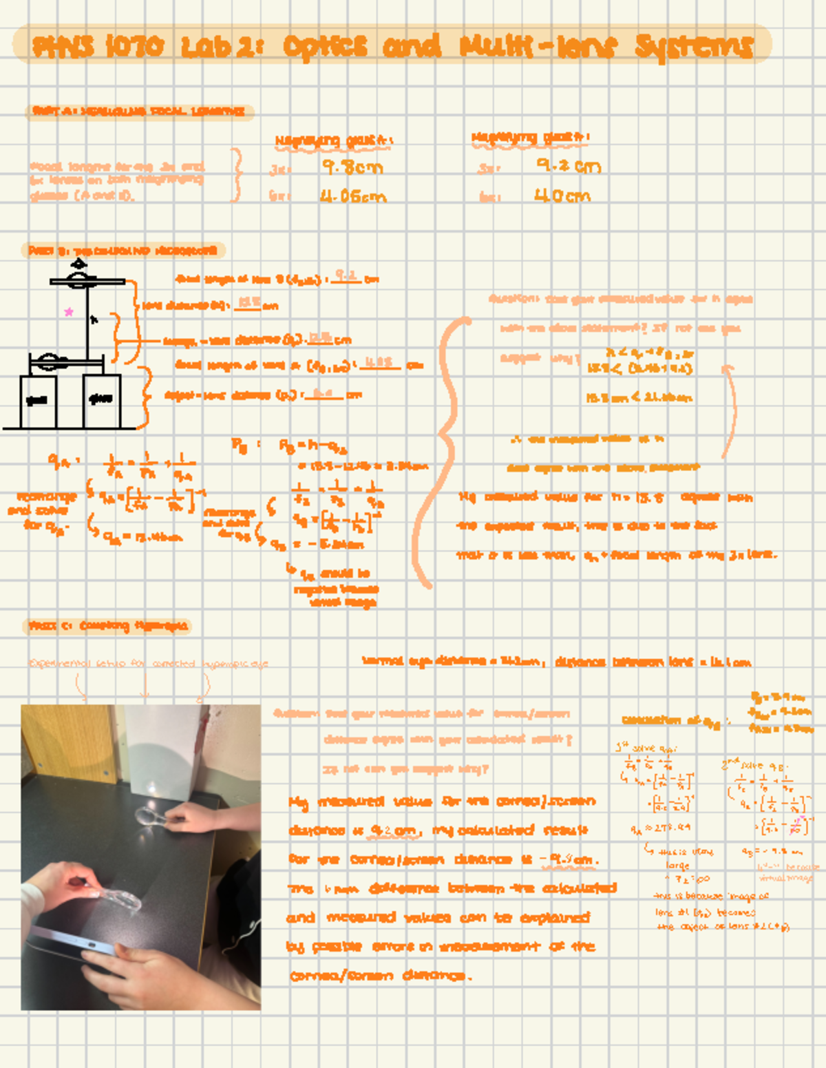 PHYS 1070 Labs 2 - Lab 2, optics and multi-lens systems - PHYS 1070 Lab 2 : Optics and Multi ...