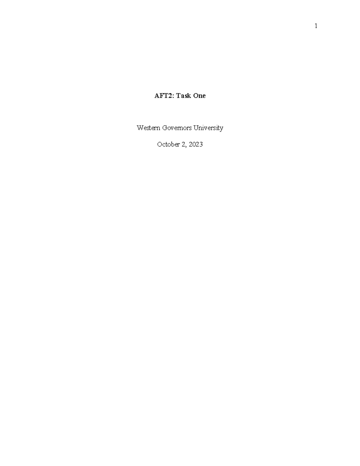 AFT2 Task 1 - AFT2 Task 1, passed on first try - AFT2: Task One Western ...