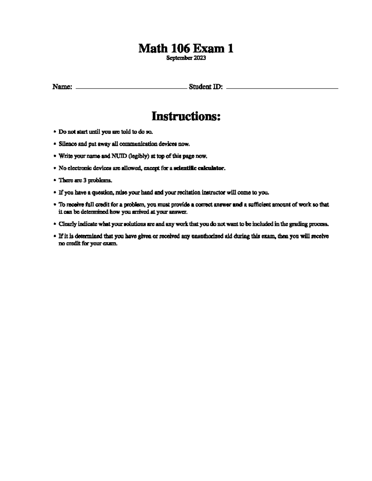 Math106Fall23written Exam 1 - Math 106 Exam 1 September 2023 Name ...