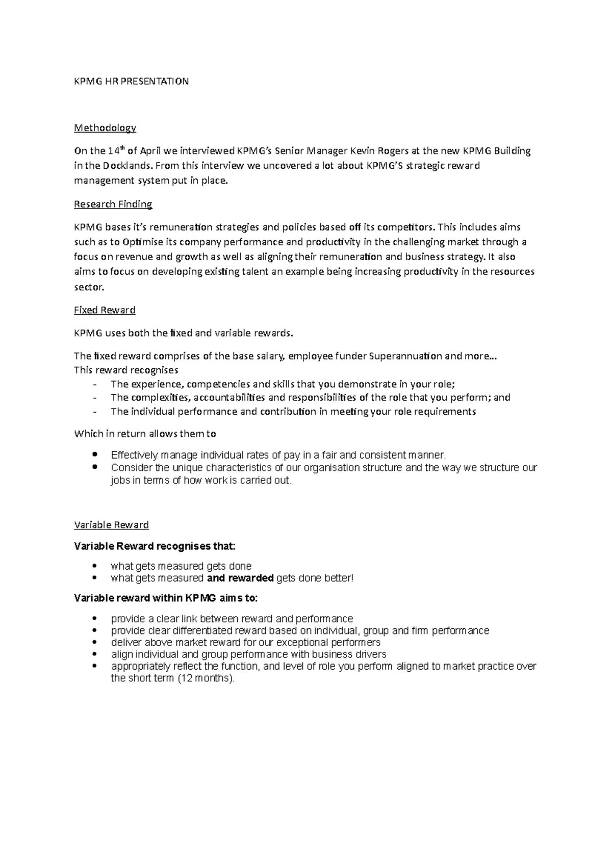 KPMG HR Presentation Final - KPMG HR PRESENTATION Methodology On the ...