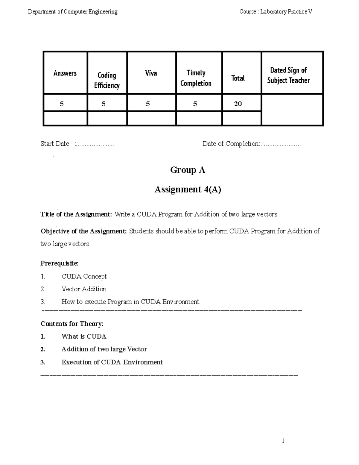 High performance Computing - Department of Computer Engineering Course : Laboratory Practice V ...