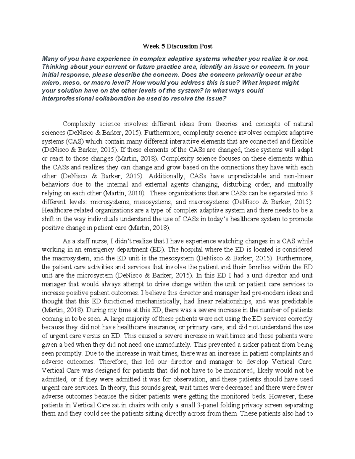 Week 5 Dicussion Post - NR500 - Week 5 Discussion Post Many of you have ...