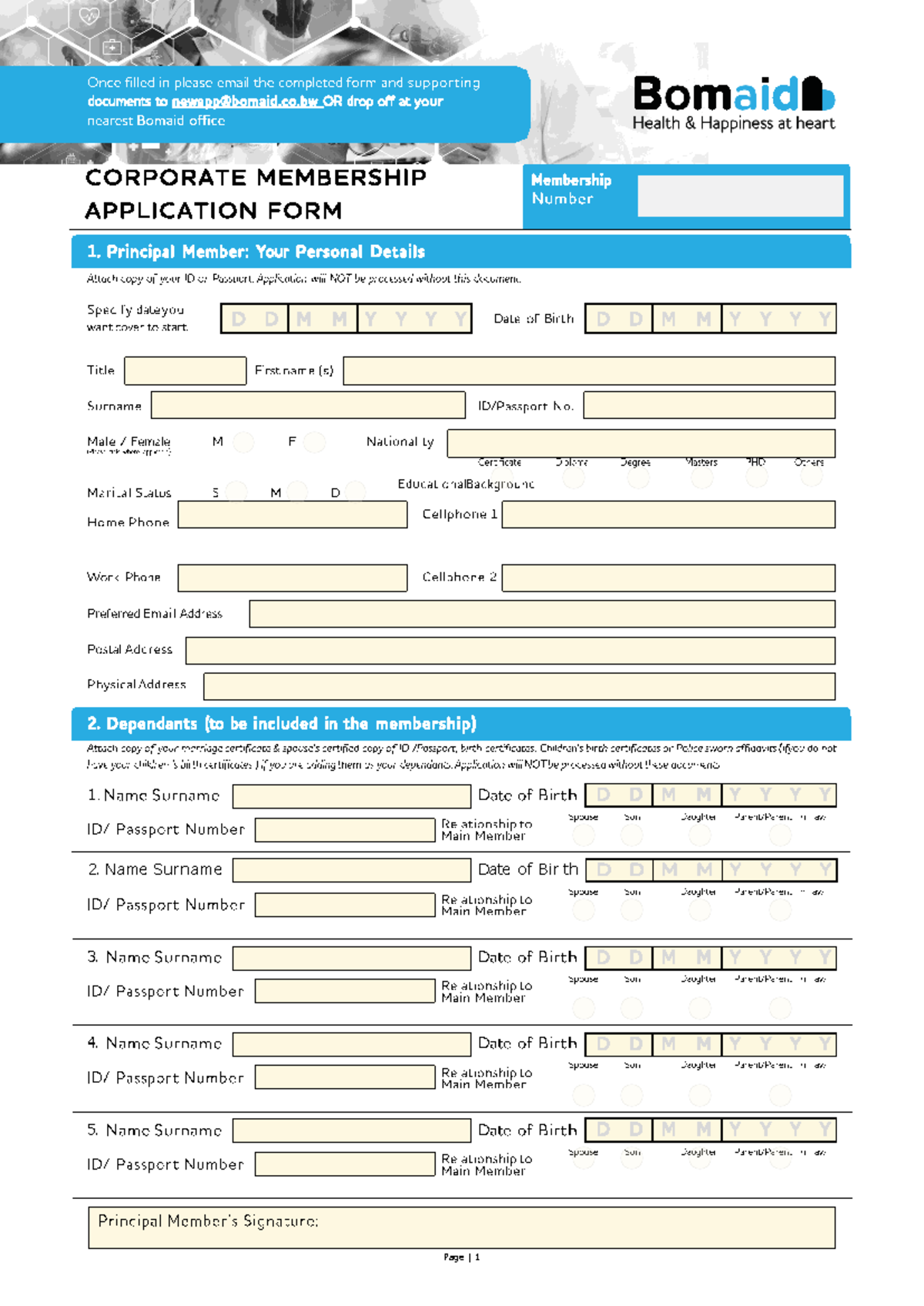 Corporate Application Membership Form - 2. Name Surname Date of Bir th ...