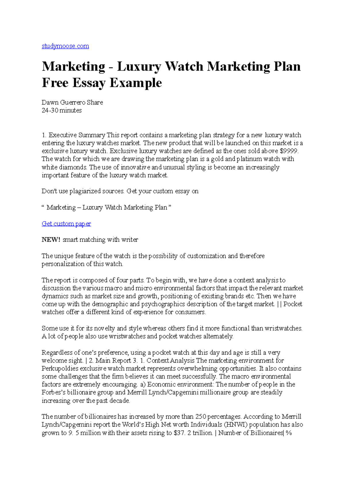 Rolex case study - studymoose Marketing - Luxury Watch Marketing Plan ...