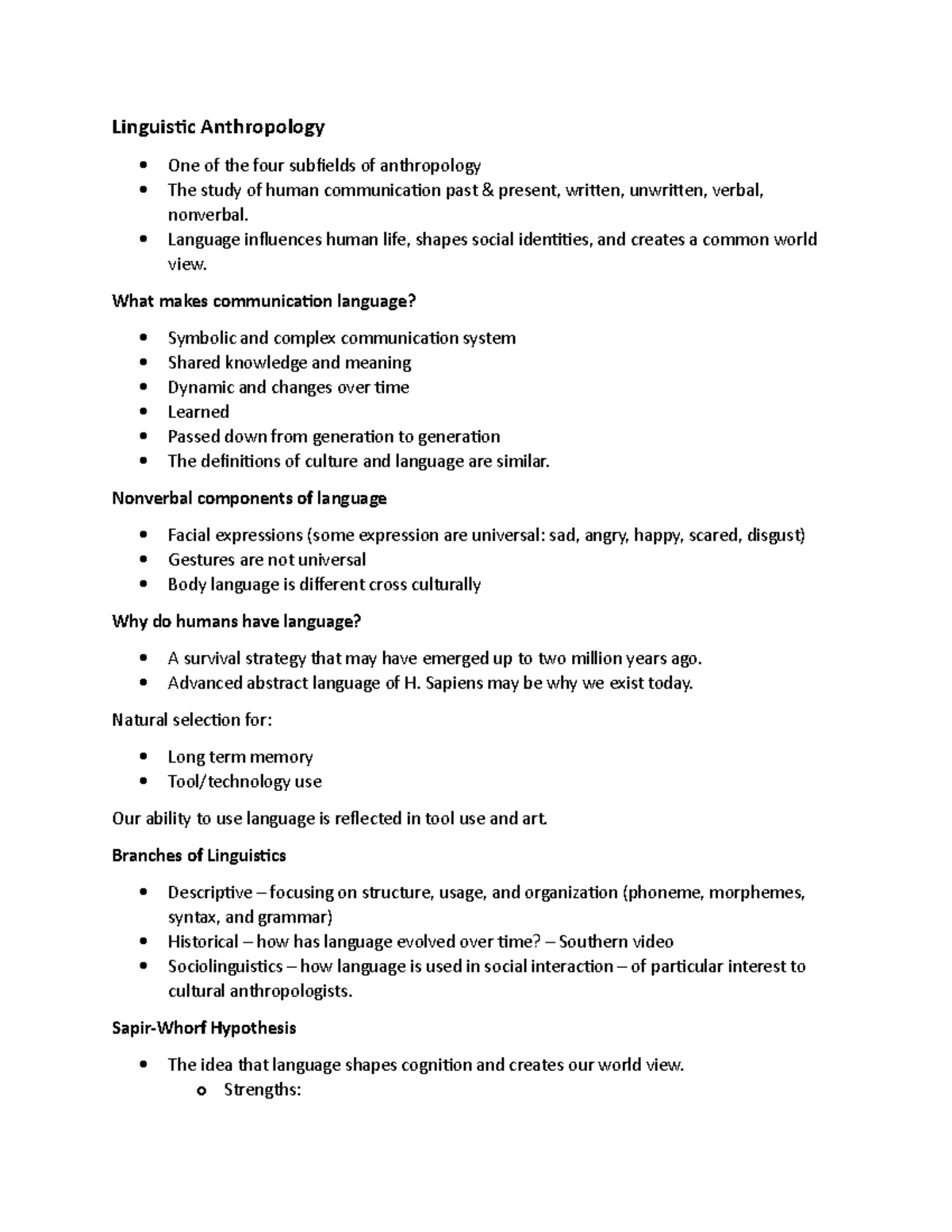 Linguistics for ANT 102 - Linguistic Anthropology One of the four ...