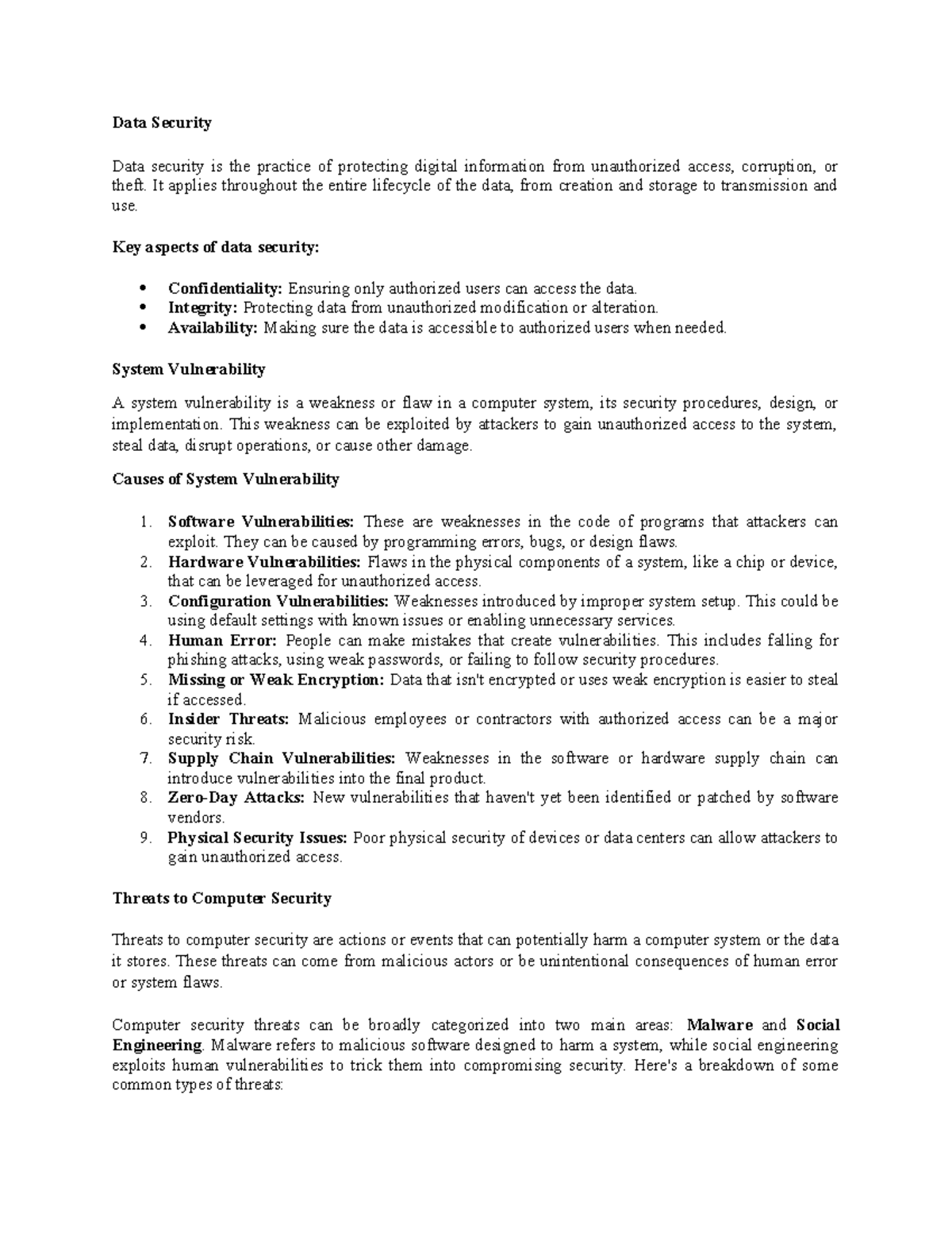 Data Security in Information System - Data Security Data security is ...