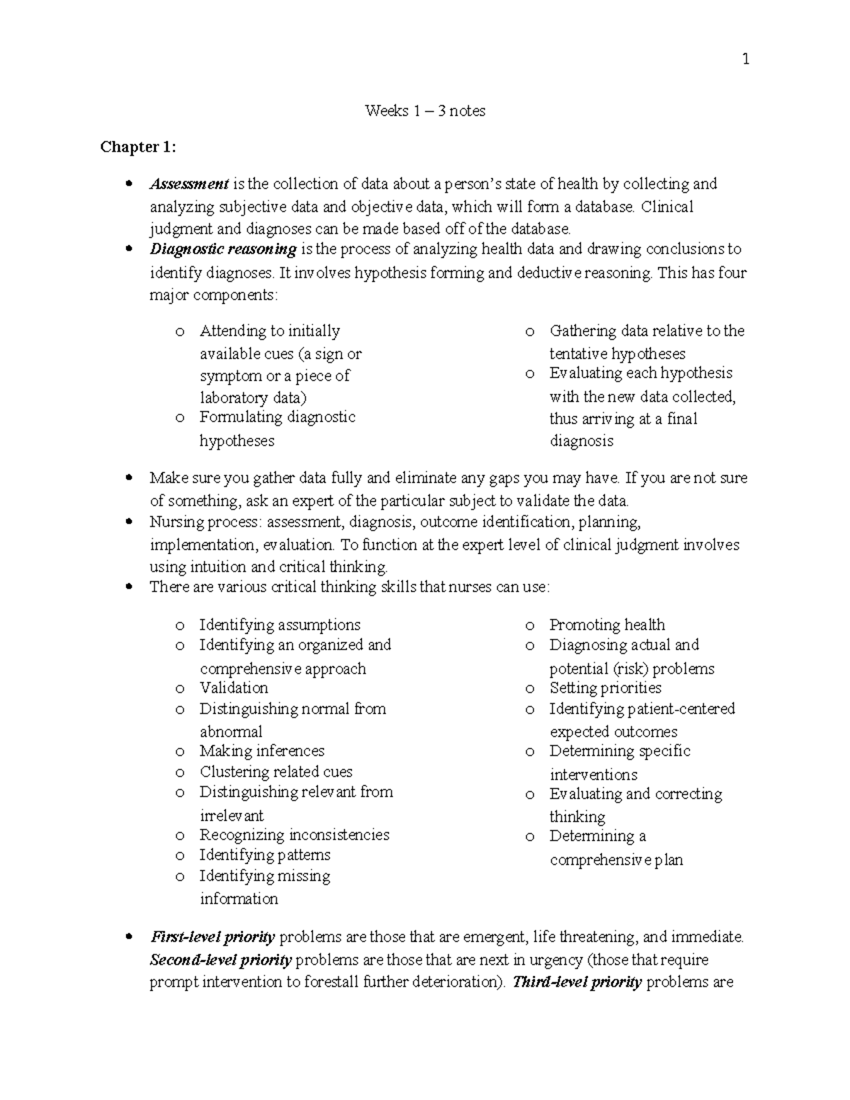 288391009 Health Assessment Basics Notes - Weeks 1 – 3 notes Chapter 1 ...