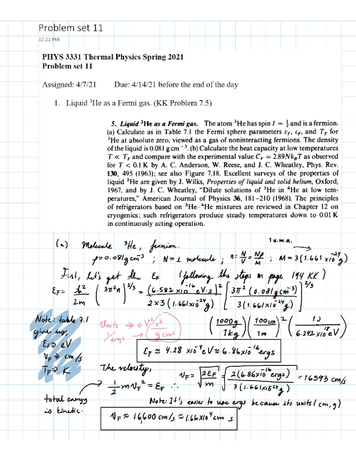 Problem SET 11 Solution - Problem set 11 12:22 PM PHYS Thermal Physics ...