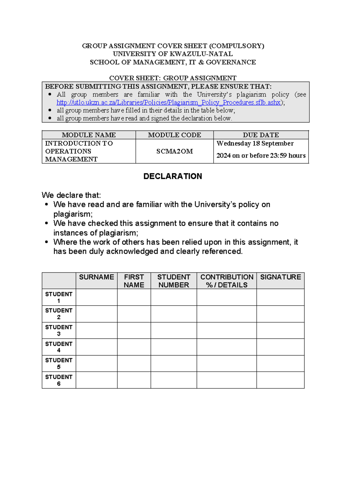 Group Assignment Cover Sheet Group Assignment Cover Sheet Compulsory