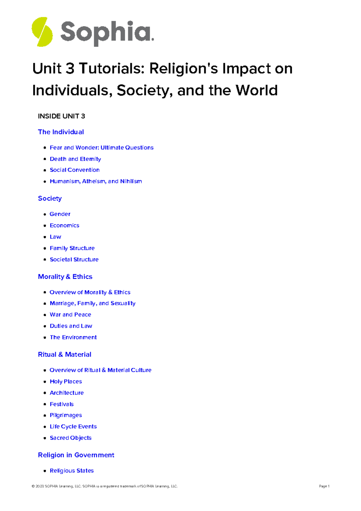 Approaches to Studying Religions Unit 3-tutorials-PDF1 - Unit 3 Tutorials: Religion's Impact on ...