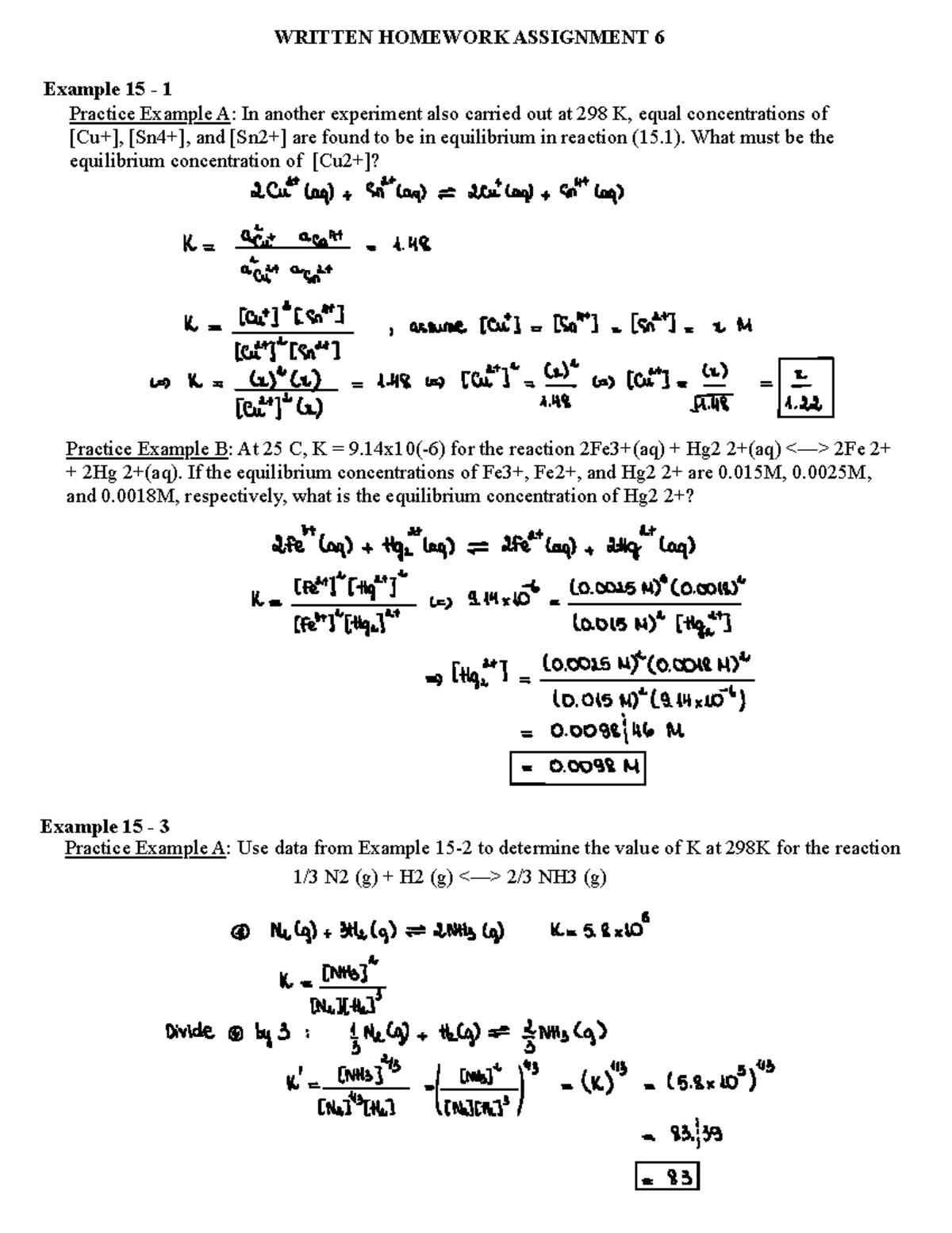Written HW 6 - WRITTEN HOMEWORK ASSIGNMENT 6 Example 15 - 1 Practice Example A: In another - Studocu