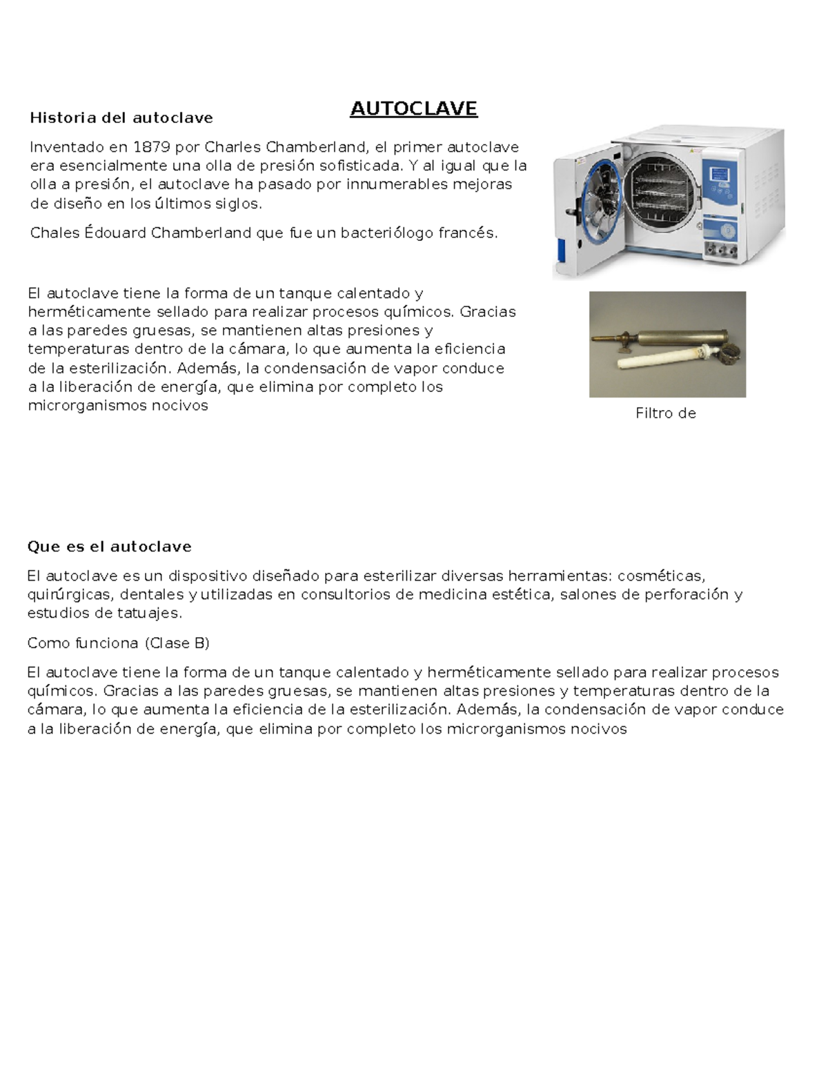 Autoclave pcpj - AUTOCLAVE Historia del autoclave Inventado en 1879 por ...