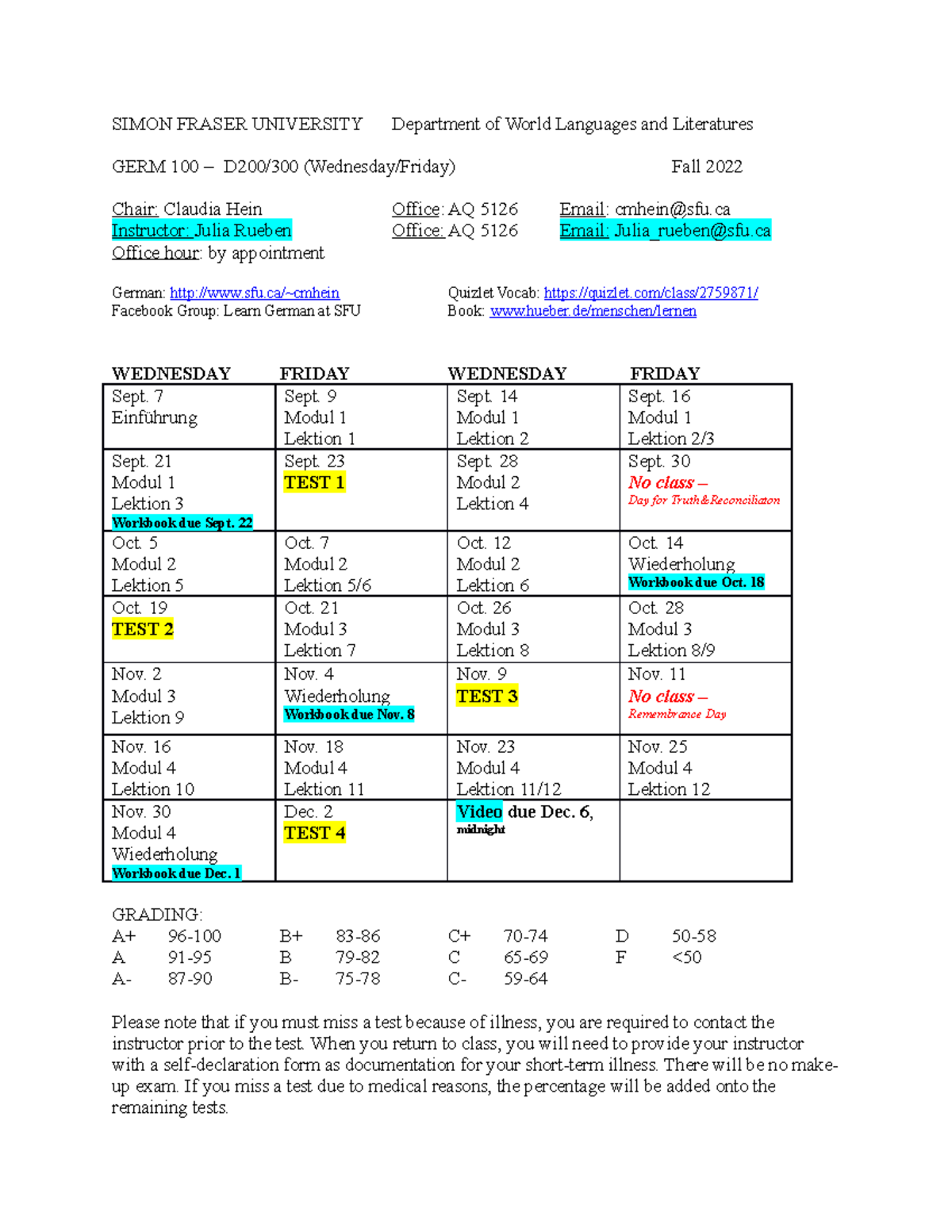 German 100 D200 300 Julia student syllabus fall 2022 - SIMON FRASER ...