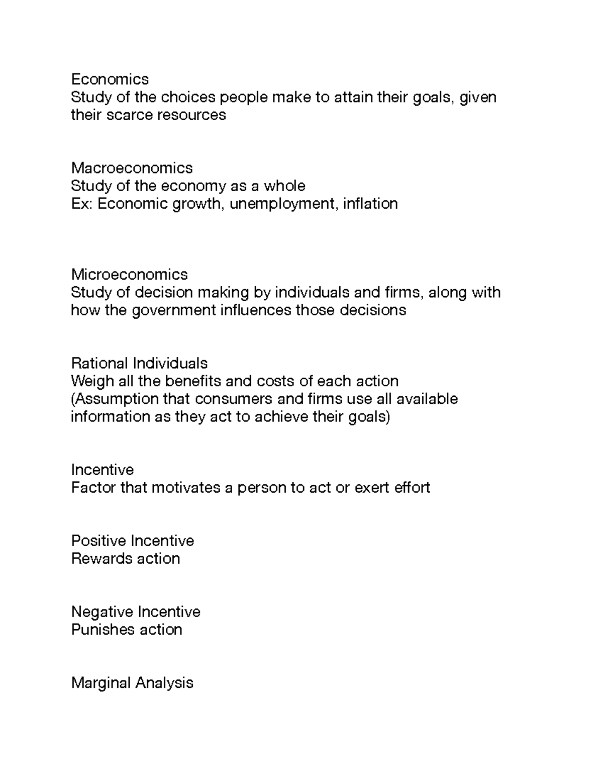 Econ102exam1 - ECON102 exam 1 review - Economics Study of the choices ...
