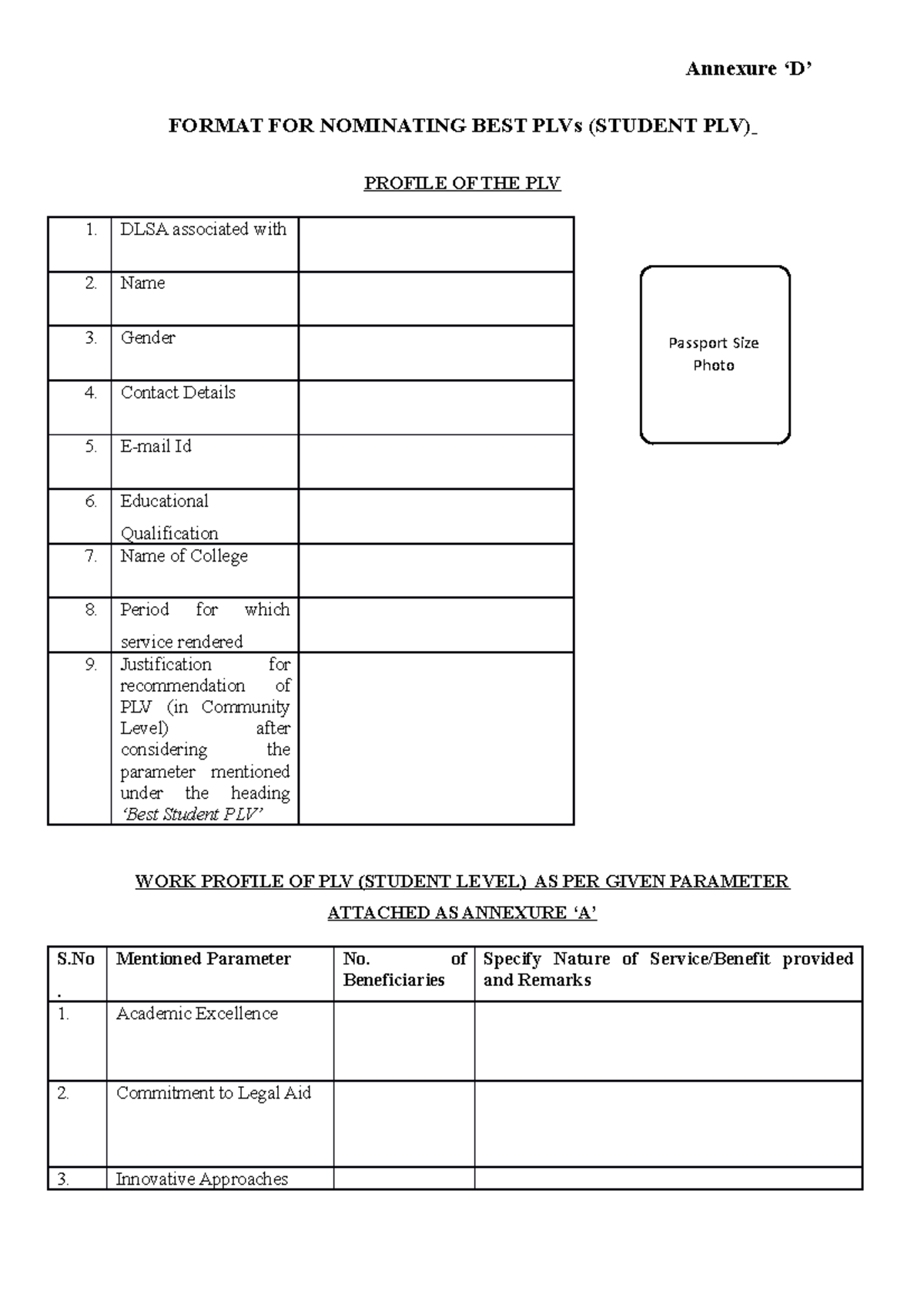 Annexure-D-Format for nominating best PLV by DLSA (Student PLV ...