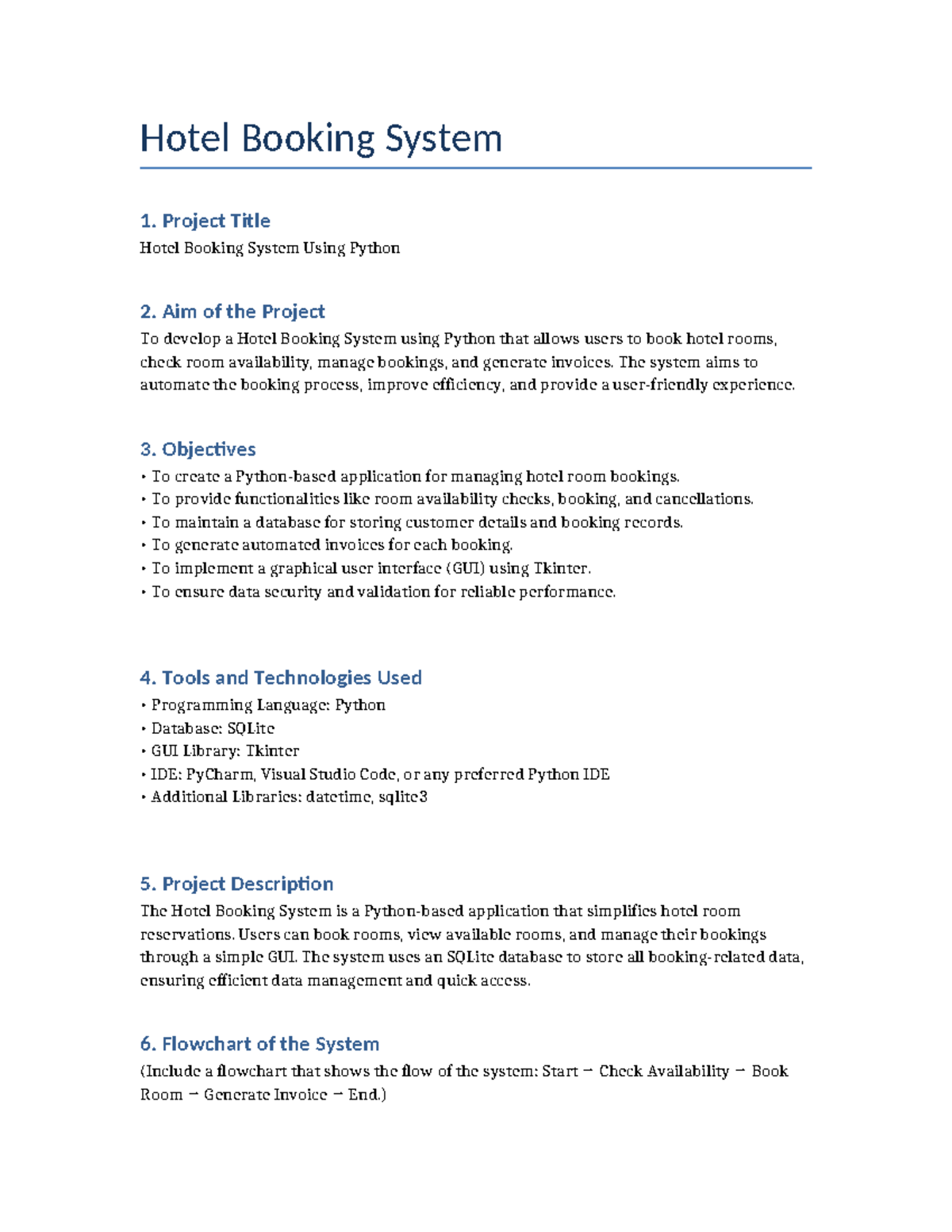 Hotel Booking System Project - Hotel Booking System 1. Project Title ...