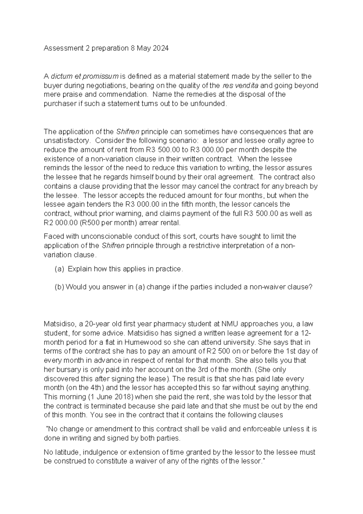 Assessment 2 prep - Assessment 2 preparation 8 May 2024 A dictum et ...