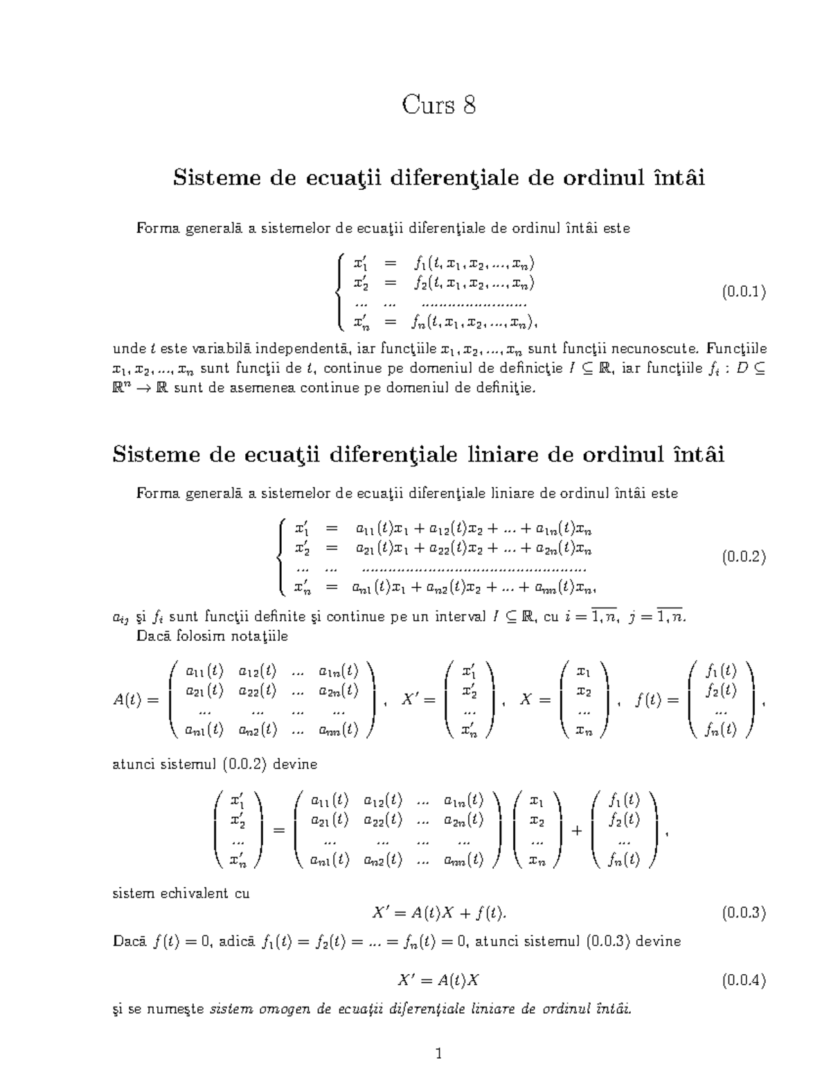 Curs8-edo - Note de curs 8 - Curs 8 Sisteme de ecuat ̧ii diferent ̧iale ...