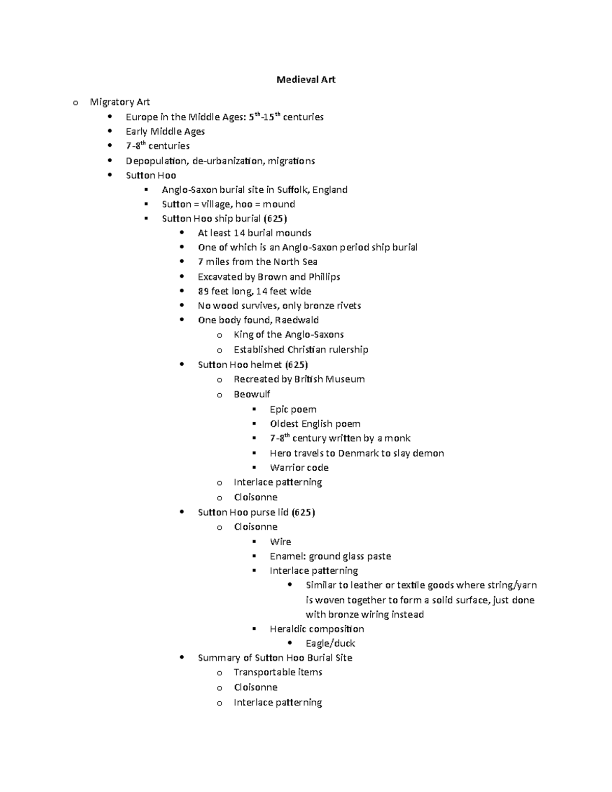 Lecture notes from medieval art - Medieval Art o Migratory Art Europe ...