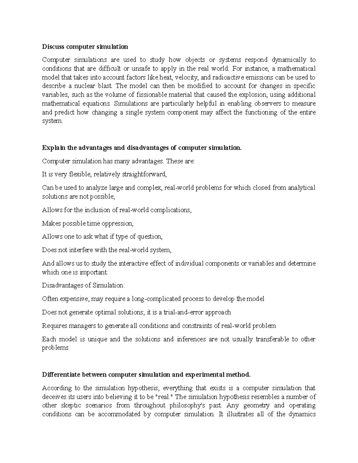 Discuss computer simulation - Discuss computer simulation Computer ...