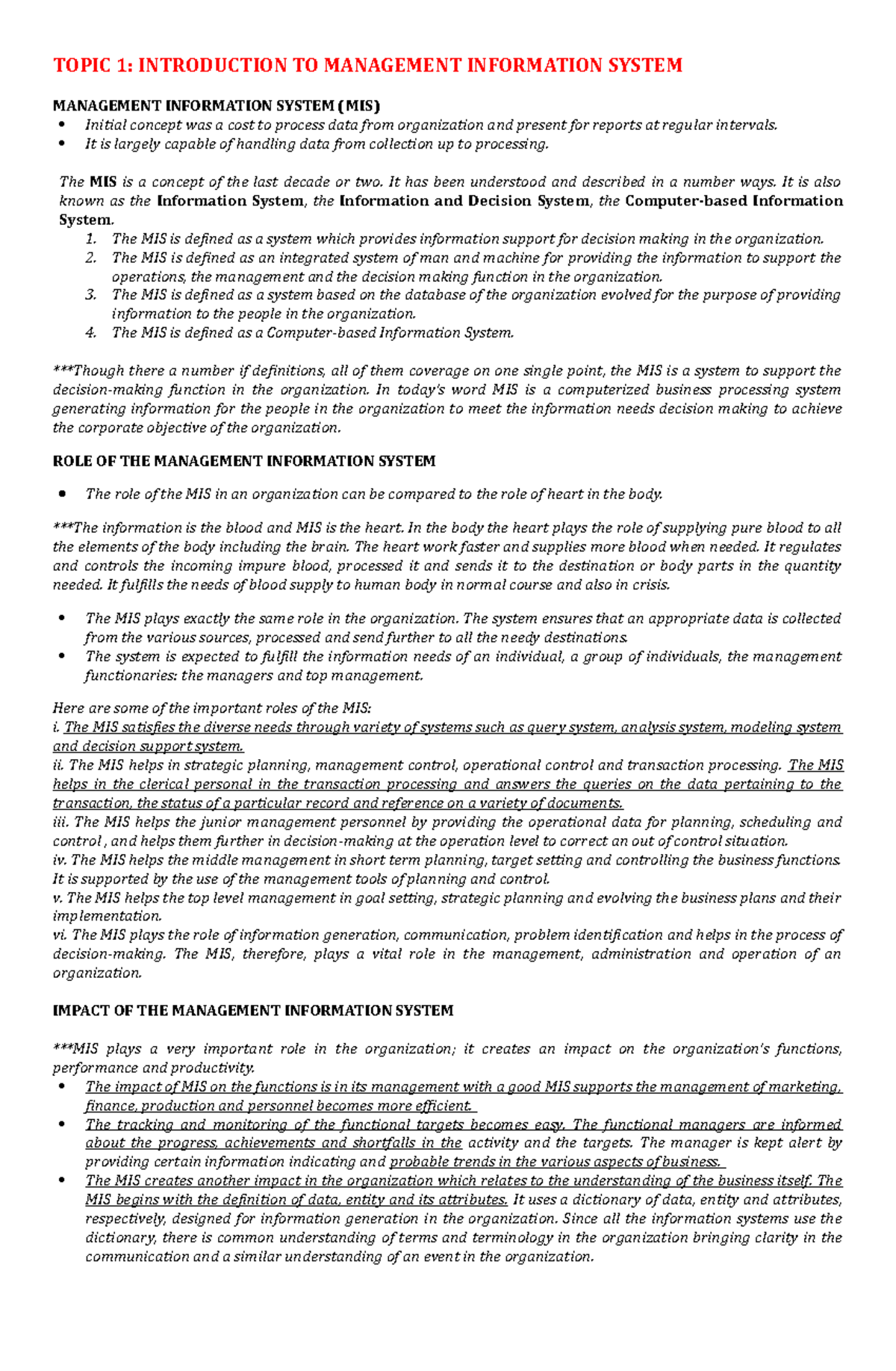 Management Information System - TOPIC 1: INTRODUCTION TO MANAGEMENT ...