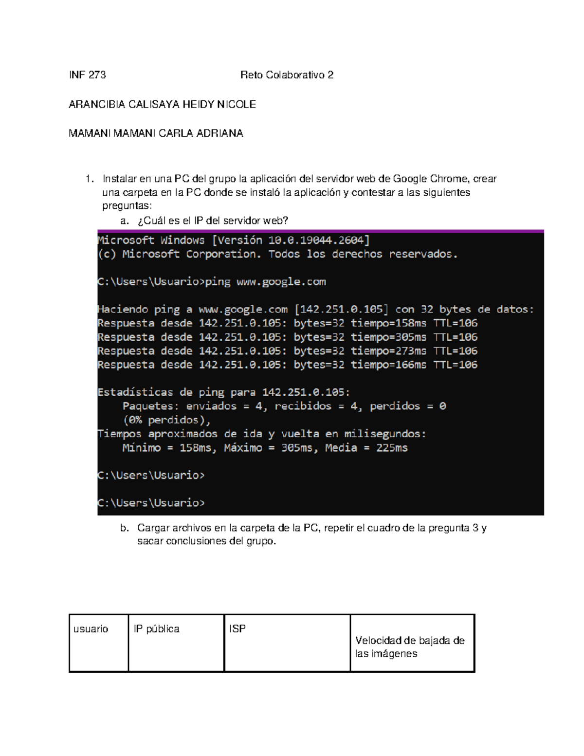 Reto Colaborativo 2 - ertert - INF 273 Reto Colaborativo 2 ARANCIBIA ...