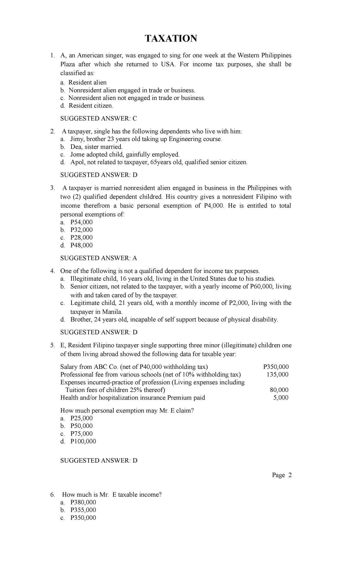 Pdfcoffee - Practice materials for taxation - TAXATION A, an American ... Pdfcoffee - Practice materials for taxation - TAXATION A, an American ...