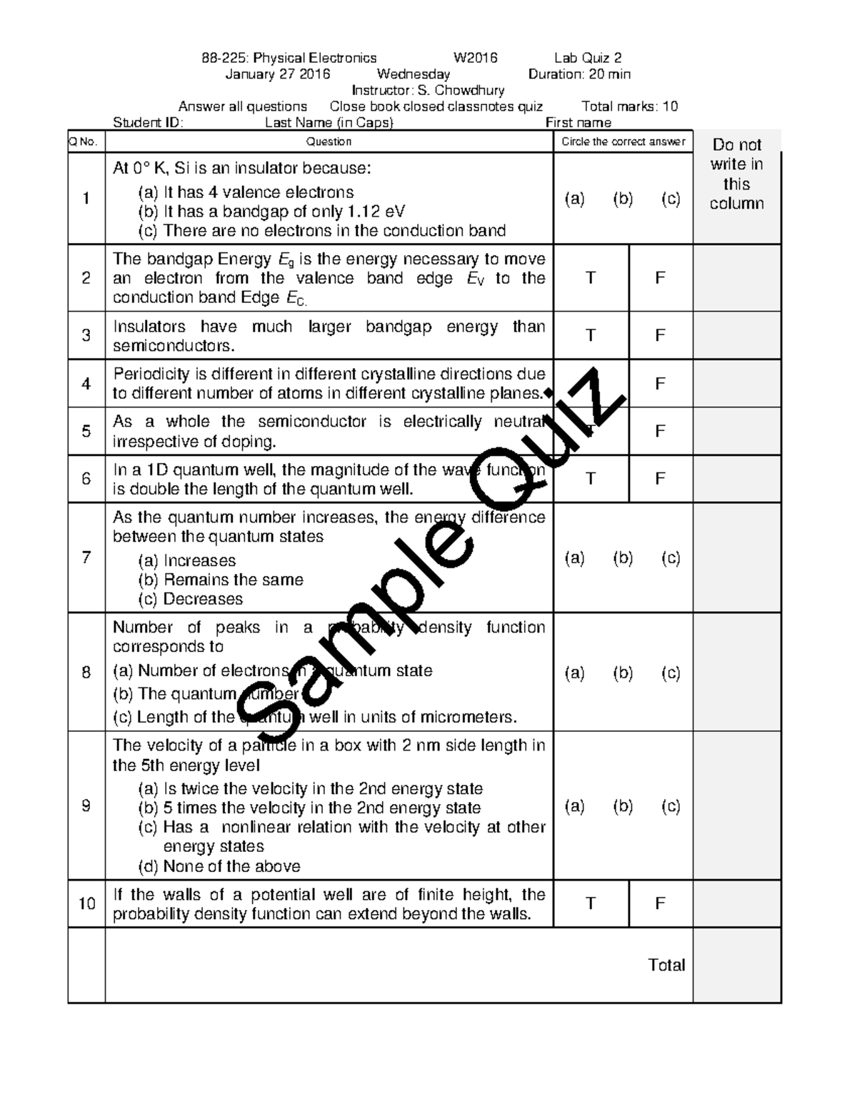 Quiz 3 June 2019, questions - 88-225: Physical Electronics W2016 Lab ...