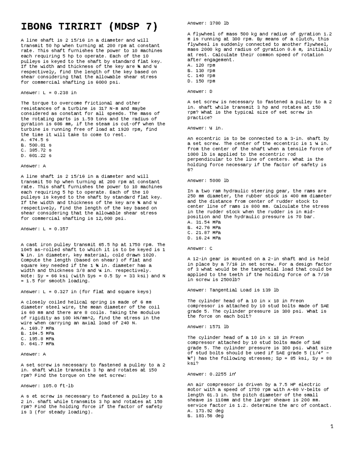 Ibong Tiririt (MDSP 7) - dsdsds - IBONG TIRIRIT (MDSP 7) A line shaft ...