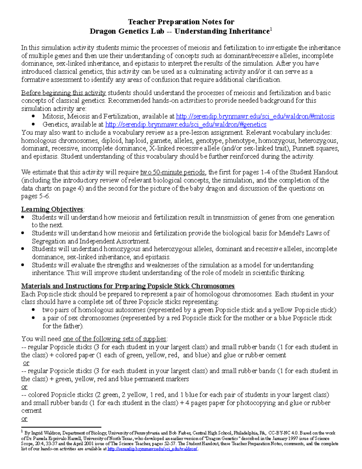Dragon Genetics 2Teach Prep - Teacher Preparation Notes for Dragon ...