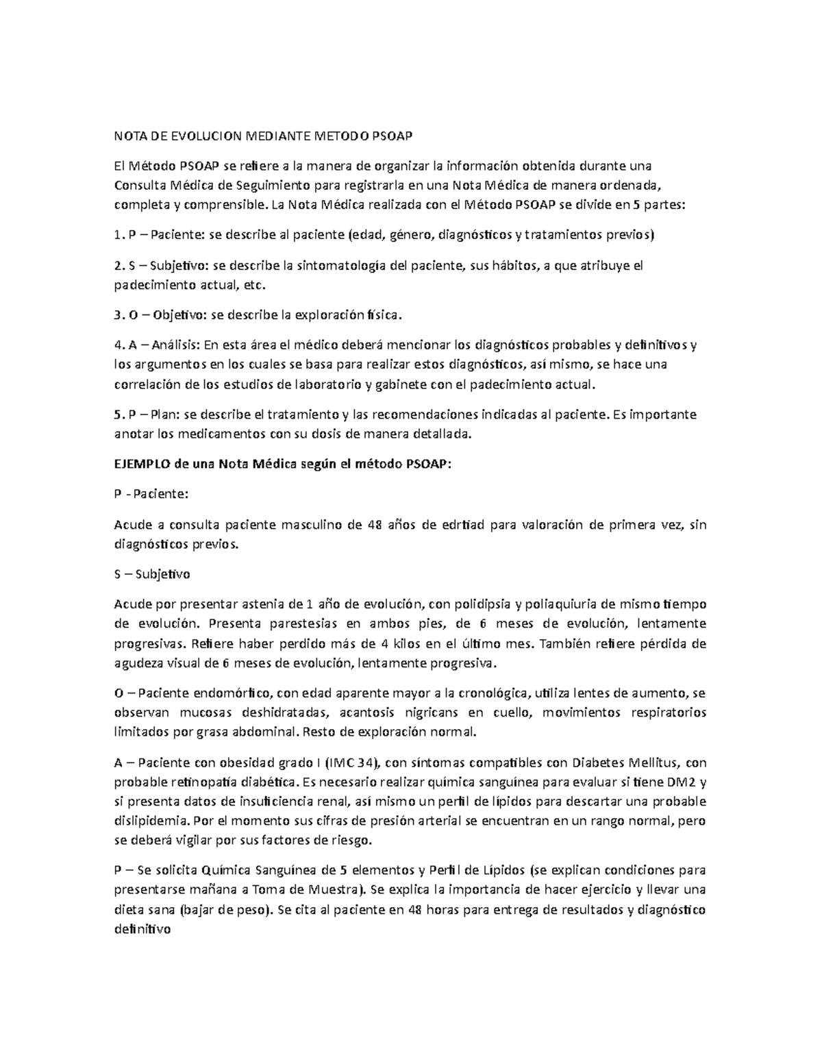 nota de evolucion mediante metodo PSOAP - NOTA DE EVOLUCION MEDIANTE ...