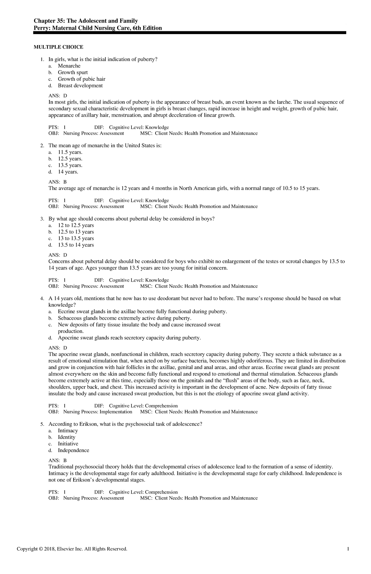 Exam View - Chapter 35 - study material - Chapter 35: The Adolescent ...