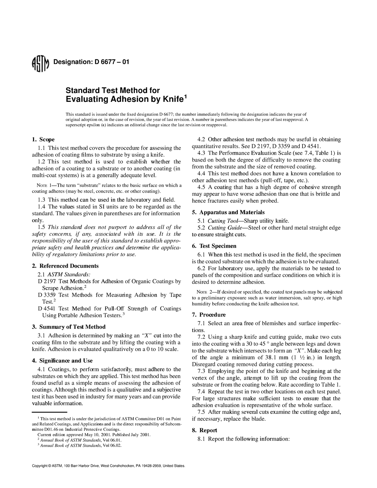Astm D6677 Standard Test Method For Evaluating Adhesion By Knife